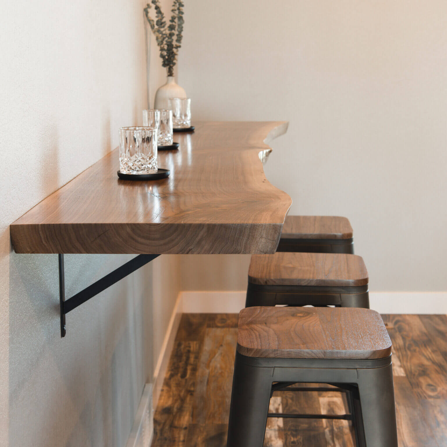 Black Walnut Live Edge Floating Bar - Customize to ANY Size